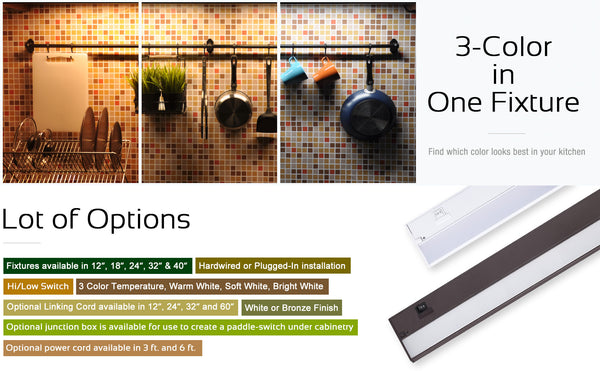 GetInLight 3 Color Levels Dimmable LED Under Cabinet Lighting, Warm Wh ...